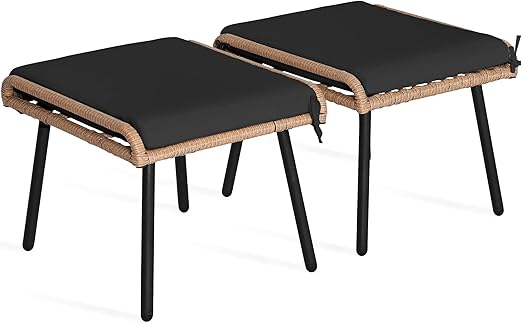 Amazon.com : YITAHOME 2-Piece Outdoor Wicker Ottoman, All-Weather Patio ...