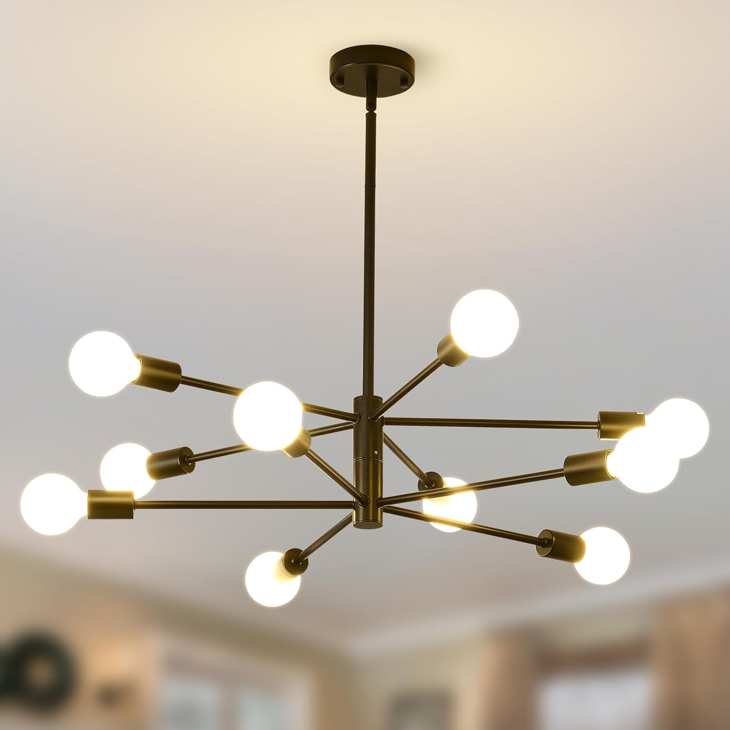 HHR Modern Sputnik Chandelier, 10-Light Black Ceiling Light Fixture ...
