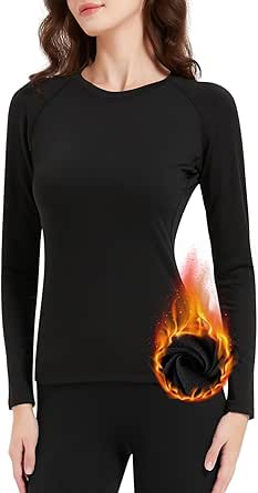 Witkey Long Sleeve Thermal Fleece Shirt Women Lightweight Base Layer ...