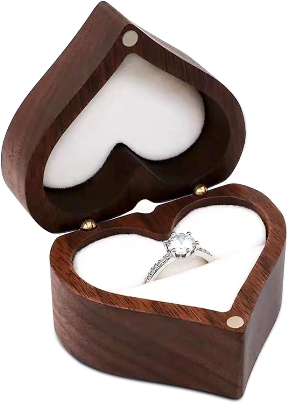 Amazon.com: LETURE Wooden Heart Shape Ring Gift Box with Single Slot 2 ...