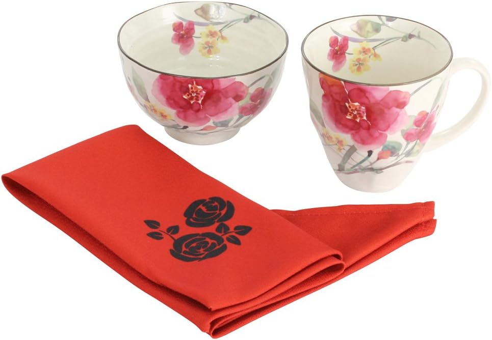 Amazon.com: Waindi Brand 40912 Flower Watercolor Mug & Rice Bowl (With ...