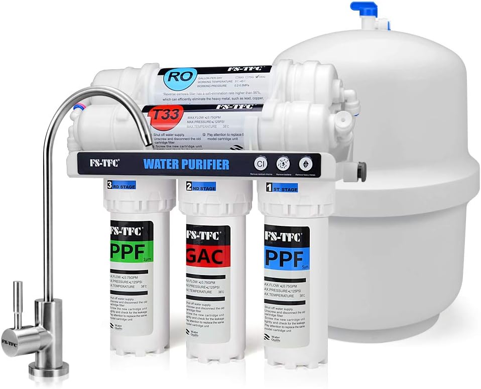 FS-TFC 5-Stage Reverse Osmosis Water Filtration System 100GPD Fast Flow ...