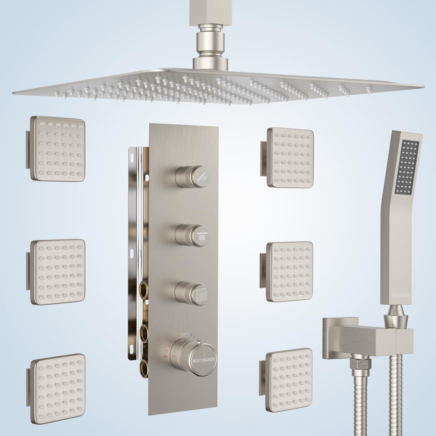 Bostingner Shower Jets System in Wall, 16 Inch Thermostatic Rainfall ...