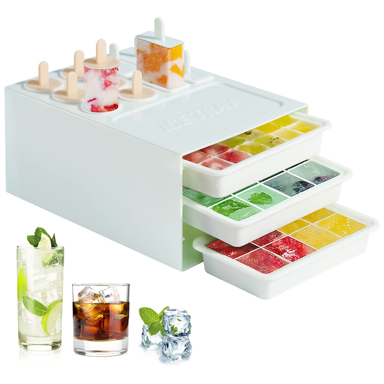 Amazon.com: MeXYZ Cute Ice Cube Tray 3 Pack & Small Popsicle Molds Set ...