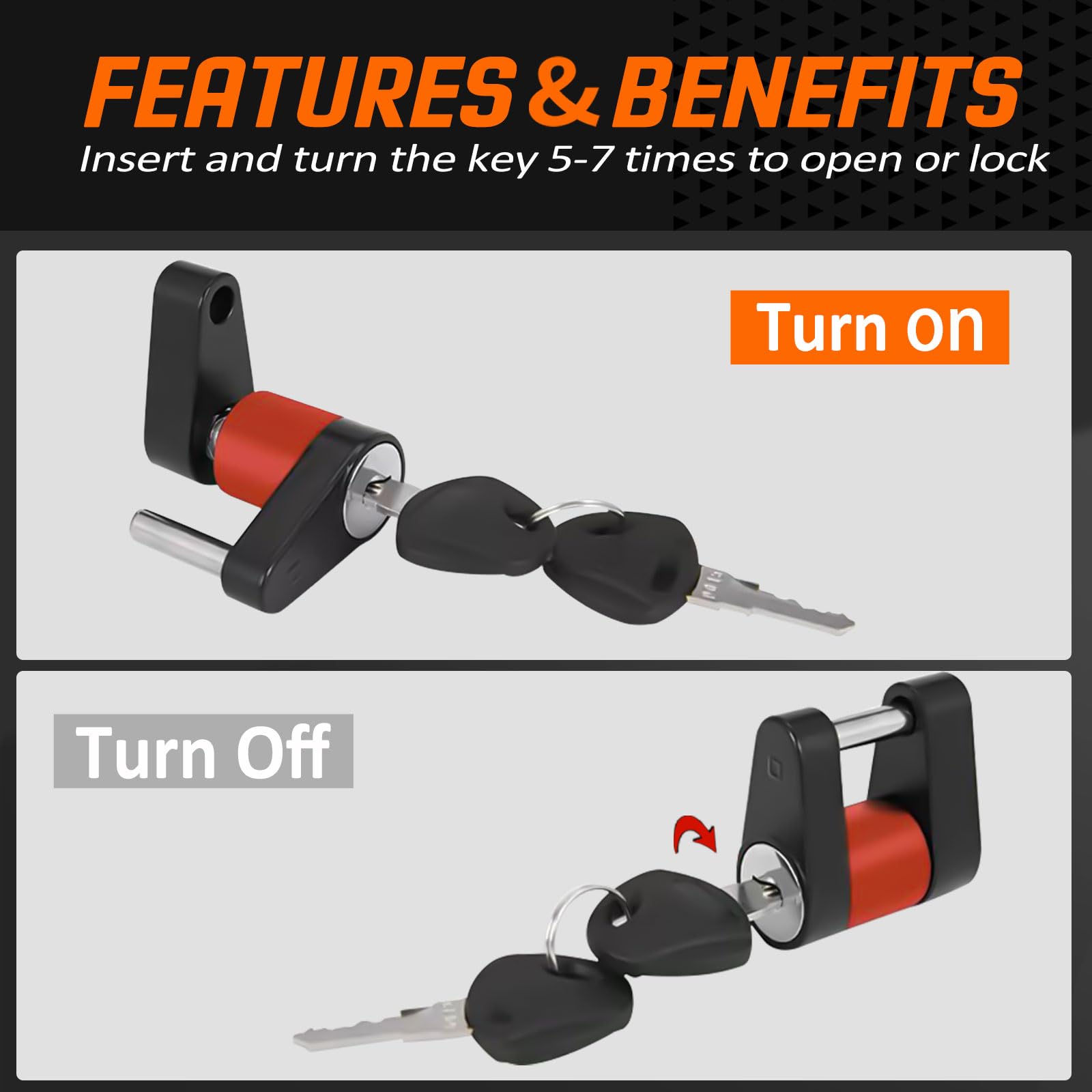 Snapklik.com : METOWARE Keyed Alike Trailer Coupler Lock, 1/4 Dia, 3/4 ...