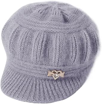 HUFFA Women's Coral Fleece Winter Hat Beanies Knitted Hat with Double ...