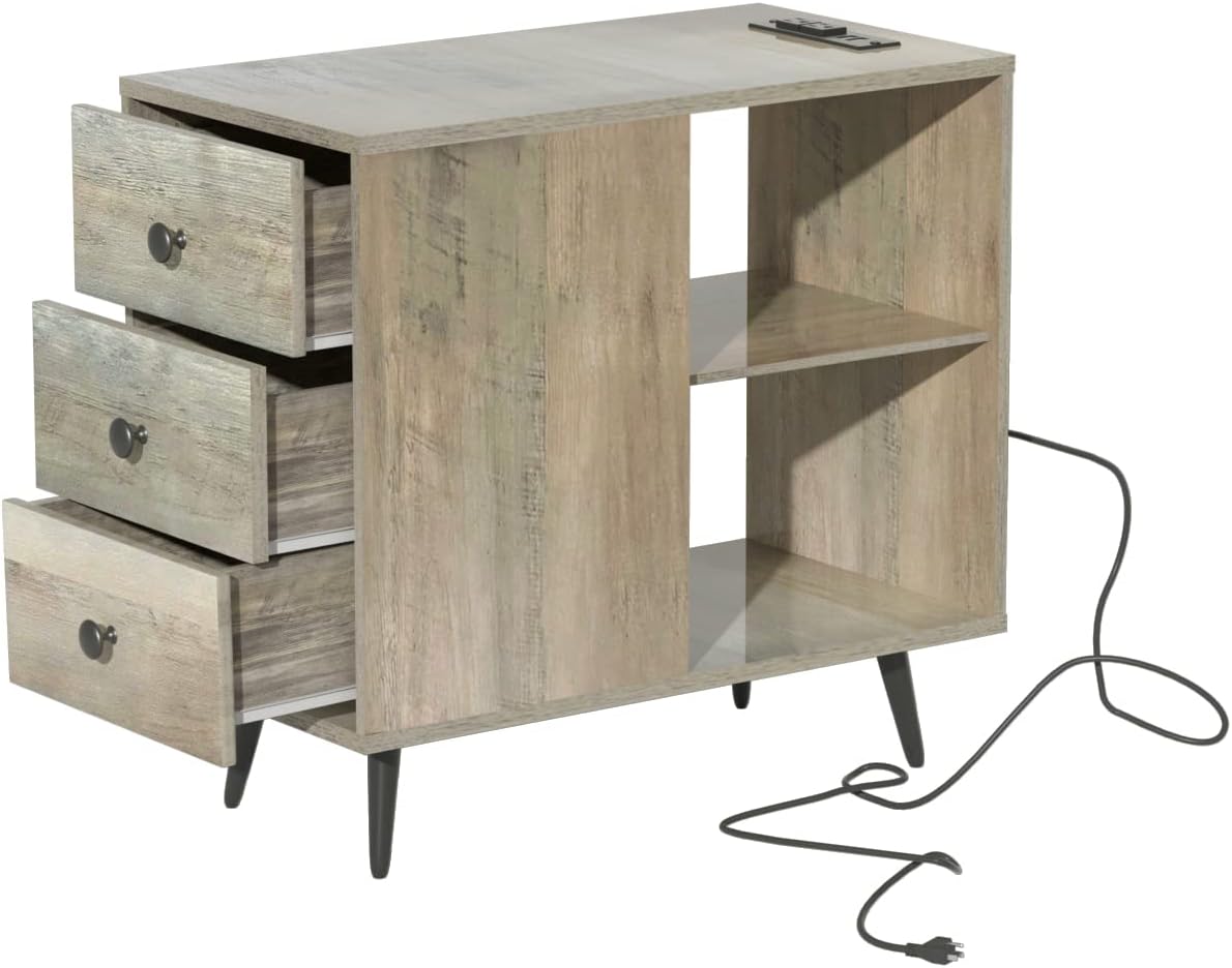 Amazon.com: HOSEOKA End Table with Charging Station, Narrow Side Table ...