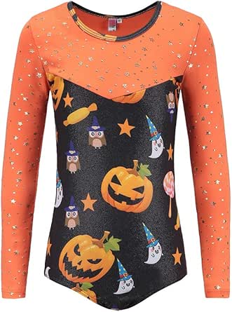 Amazon.com: Gymnastic Leotards for Girl Long Sleeve Halloween Pumpkin ...