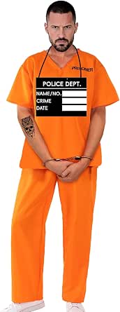 Amazon.com: CFGPMM Prisoner Costume Men Women Orange Inmate Outfit Jail ...