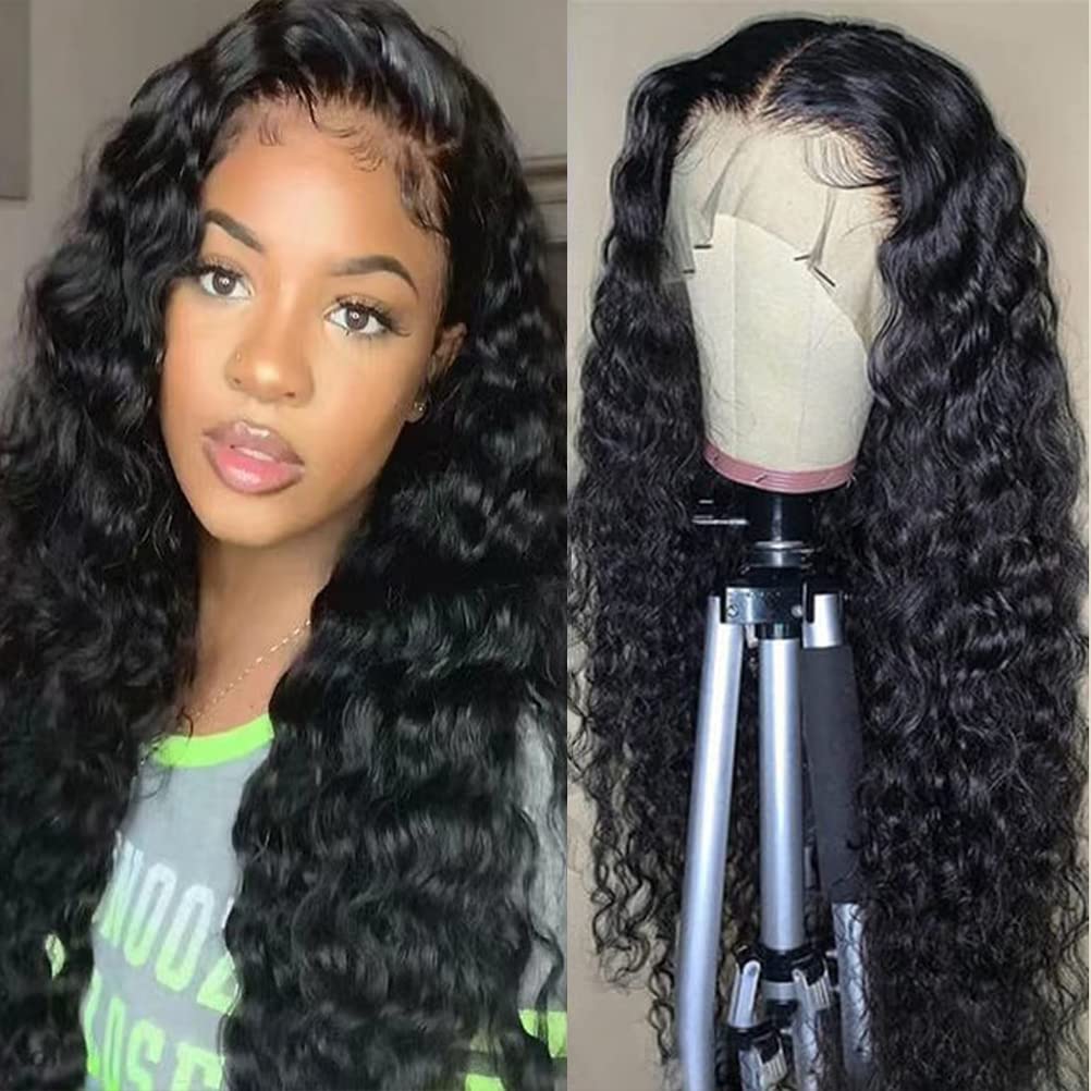 Amazon.com : Curly Lace Front Wig Human Hair-150% Density Deep Wave ...