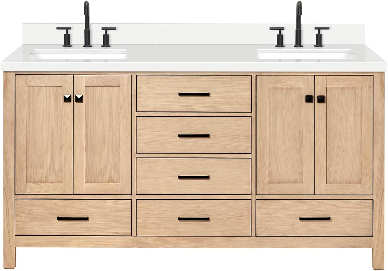 ARIEL Cambridge 67 Inch Oak Double Bathroom Vanity with Sink, Pure ...