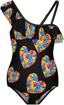 Amazon.com: Autism Awareness Heart Girl's Swimsuit One Piece Ruffle ...
