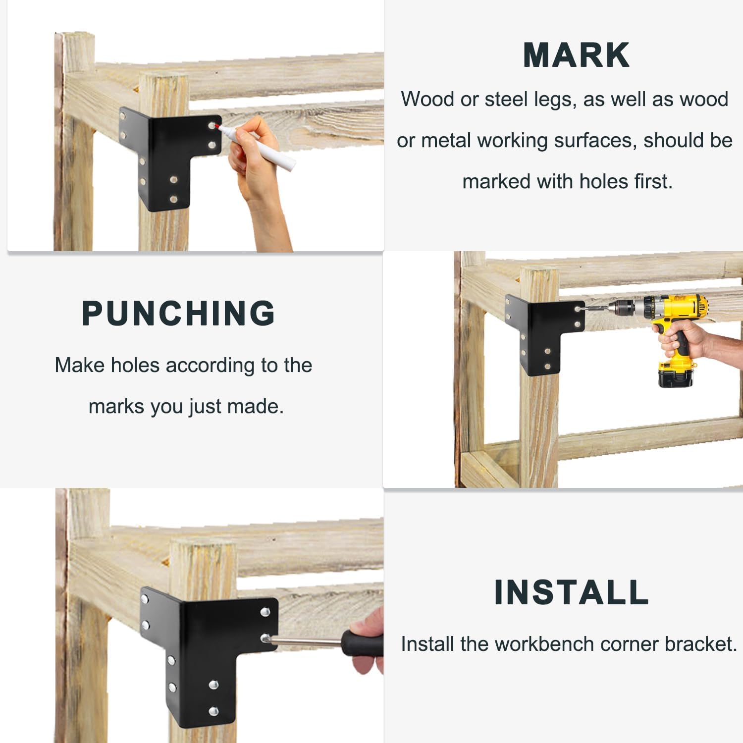 2x4 Lumber Brackets Heavy Duty Workbench Bracket Kit - 8 Pcs 3-Way ...