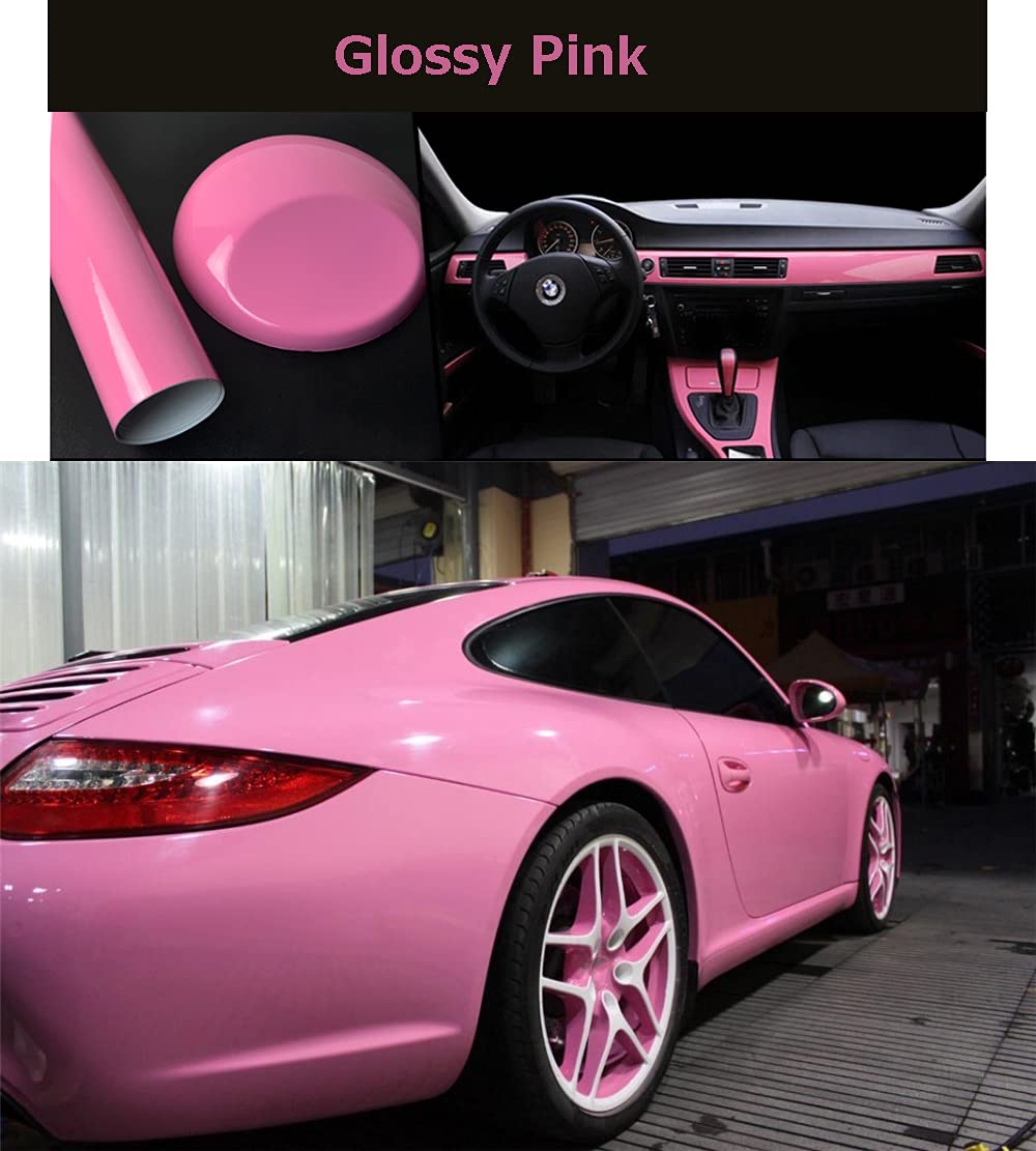 Snapklik.com : LZLRUN Pink High Gloss Vinyl Realistic Paint Wrap Roll ...