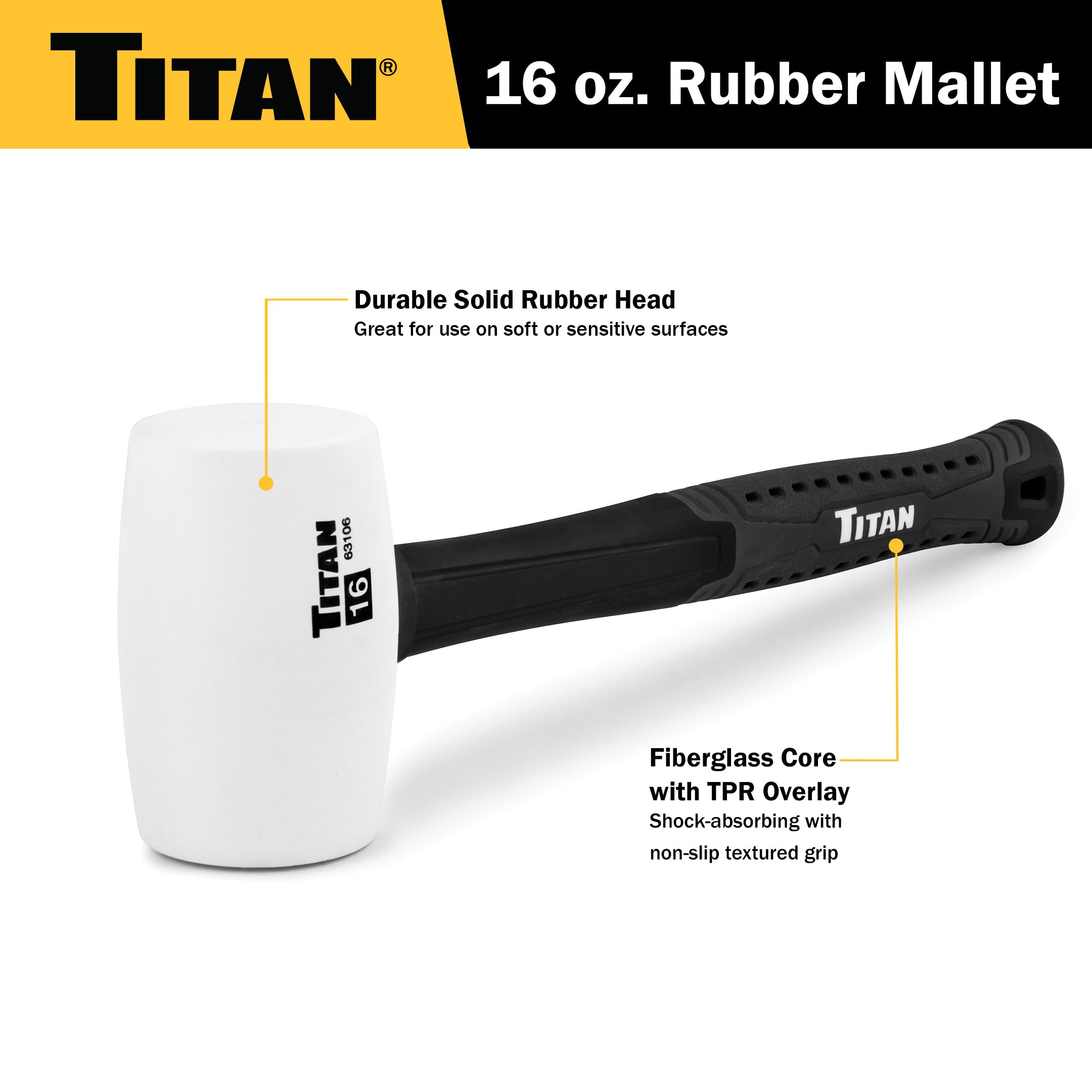 Snapklik.com : Titan 63106 16oz White Rubber Mallet, Non-marking Double ...