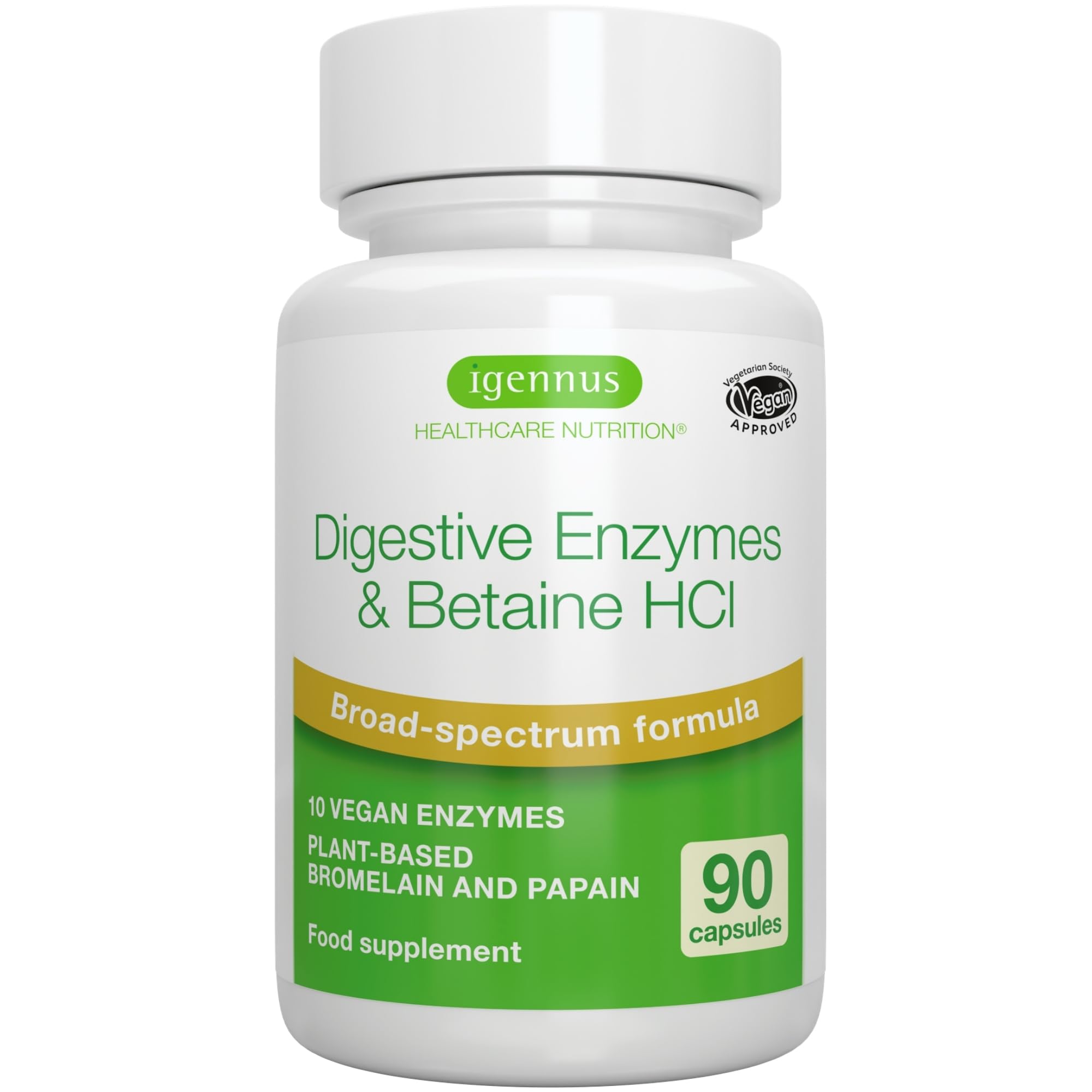 Advanced Digestive Enzymes & Betaine HCl, 10 Vegan Enzymes with Lactase ...