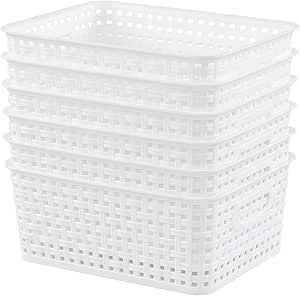 Amazon.com: Yuright 6 Packs Plastic Woven Storage Baskets, White Small ...