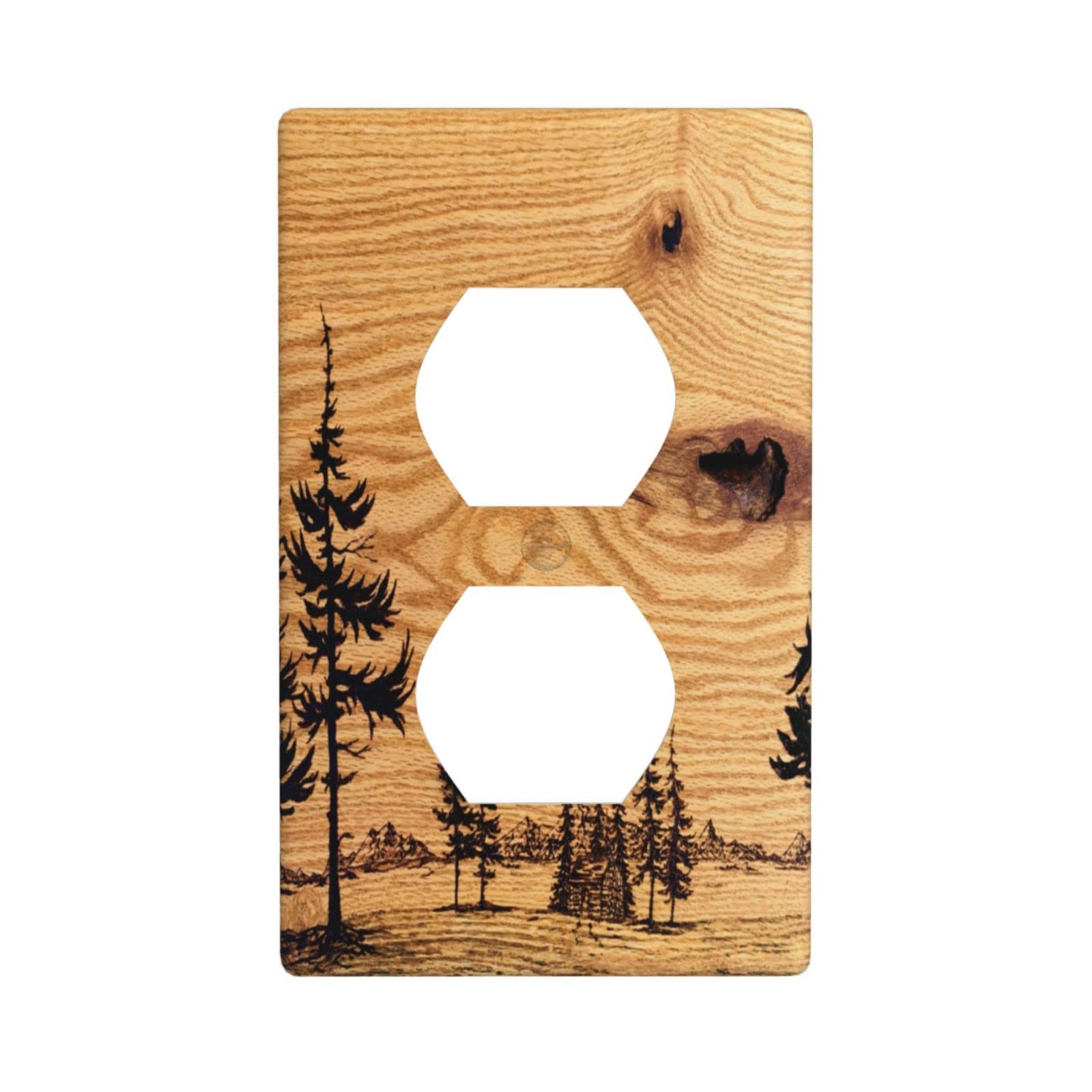 Farmhouse Pine Tree Wood Print Duplex Outlet Covers Decorative Light ...