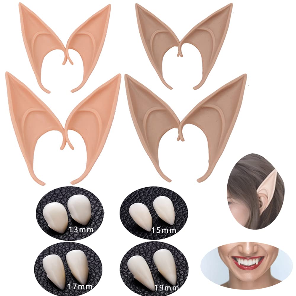 Buy Vampire Teeth Fangs Elf Ears,Halloween Cosplay Dentures,4 Pairs of ...
