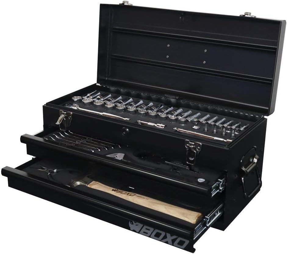 BOXO USA Heavy Duty 113 Piece Metric Tool Set with 2 Drawer Hand Carry ...
