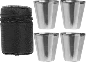 Amazon.com | Garneck 4pcs Stainless Steel Shot Glasses Set With Leather ...