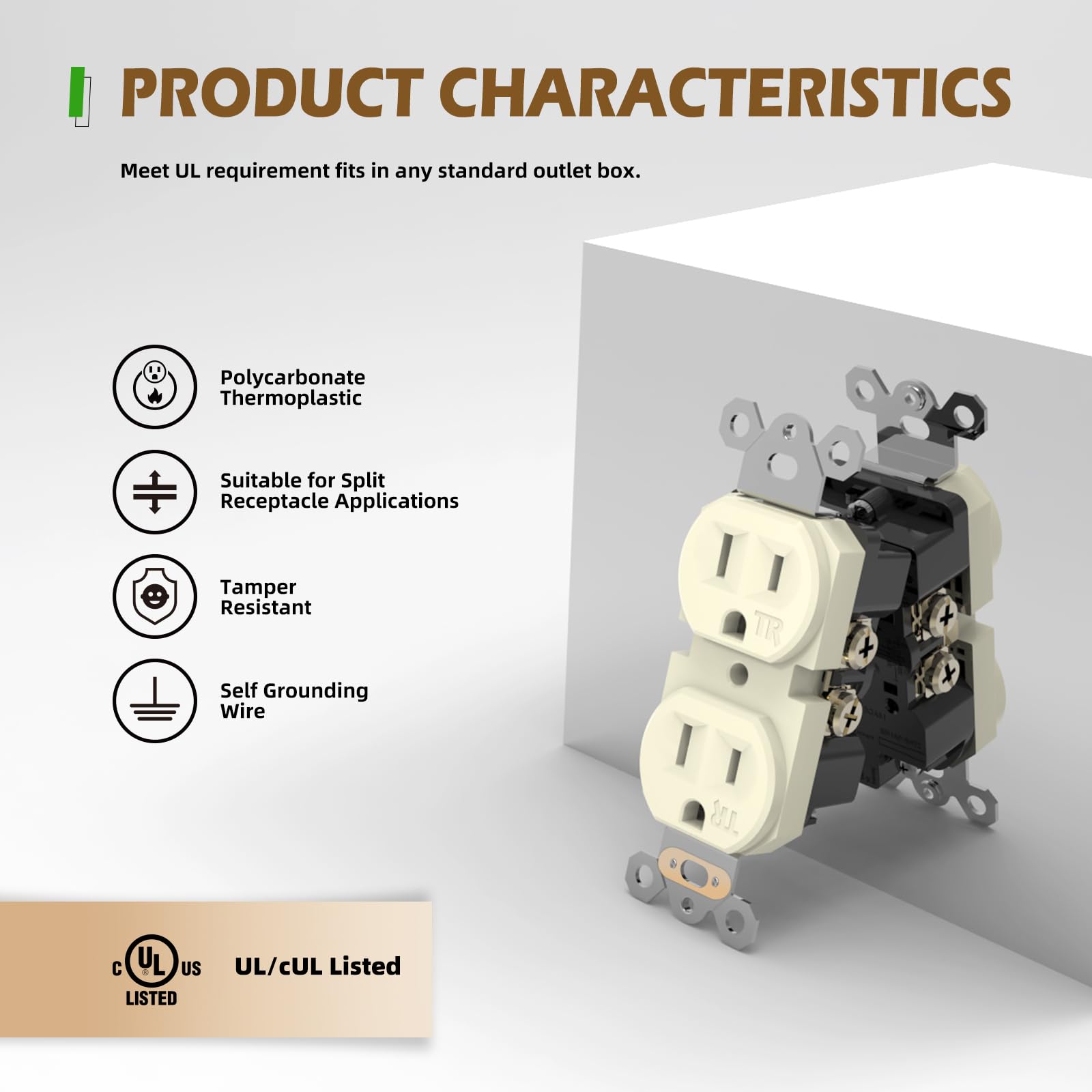 Snapklik.com : Standard Ivory Receptacle Outlet, 15A/125V/1850W, Tamper ...
