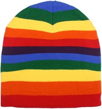 Rainbow Stripe Stripped Multi Color Knit Beanie Stocking Cap Winter Hat ...