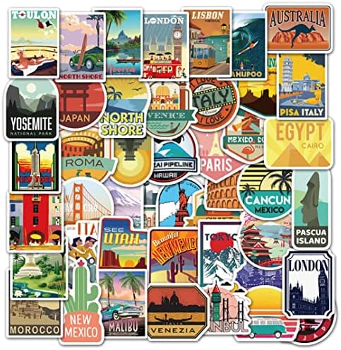 Bellsche 200Pcs World Travel Stickers, Travel Map Stickers Famous City ...