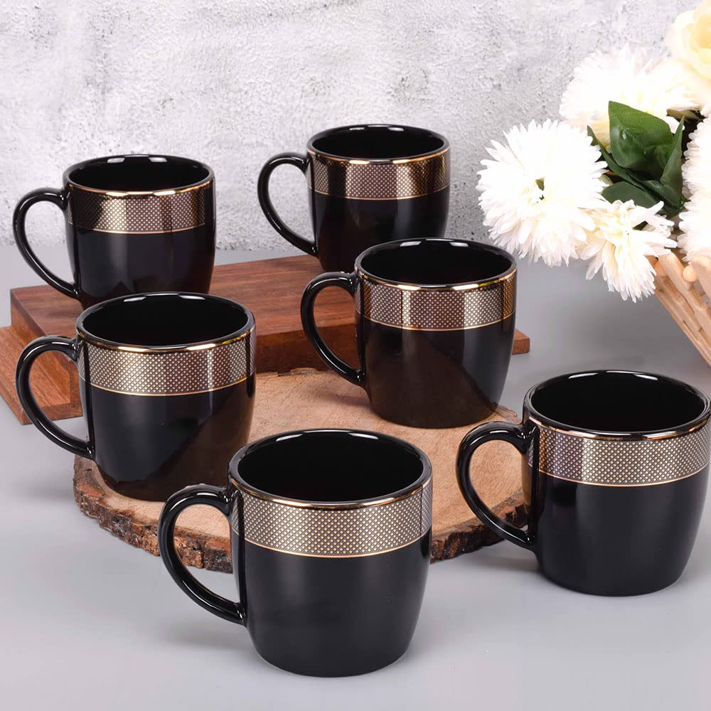Deco Pride Black Design Ceramic Coffee Mug Set of 6 Pcs (Black 650-713G ...