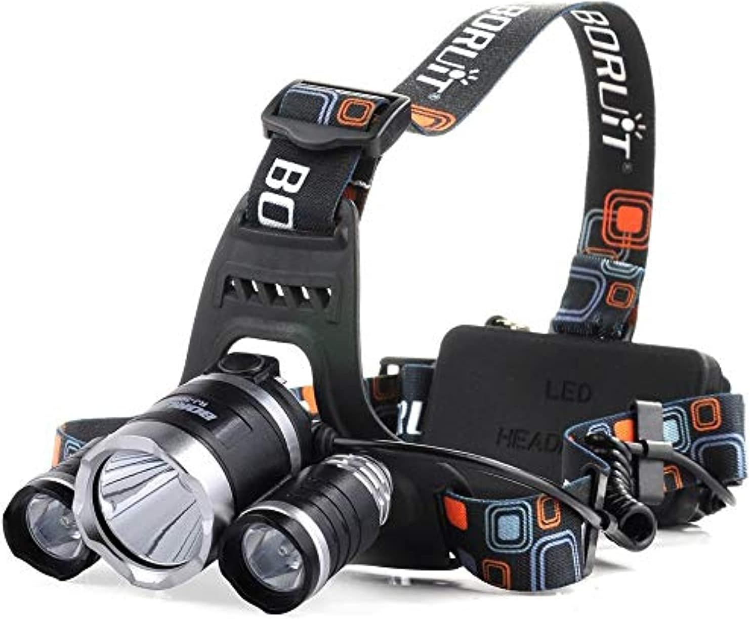 High Power LED Headlamp Boruit 5000LM XM-L2 2XPE Rechargeable LED ...