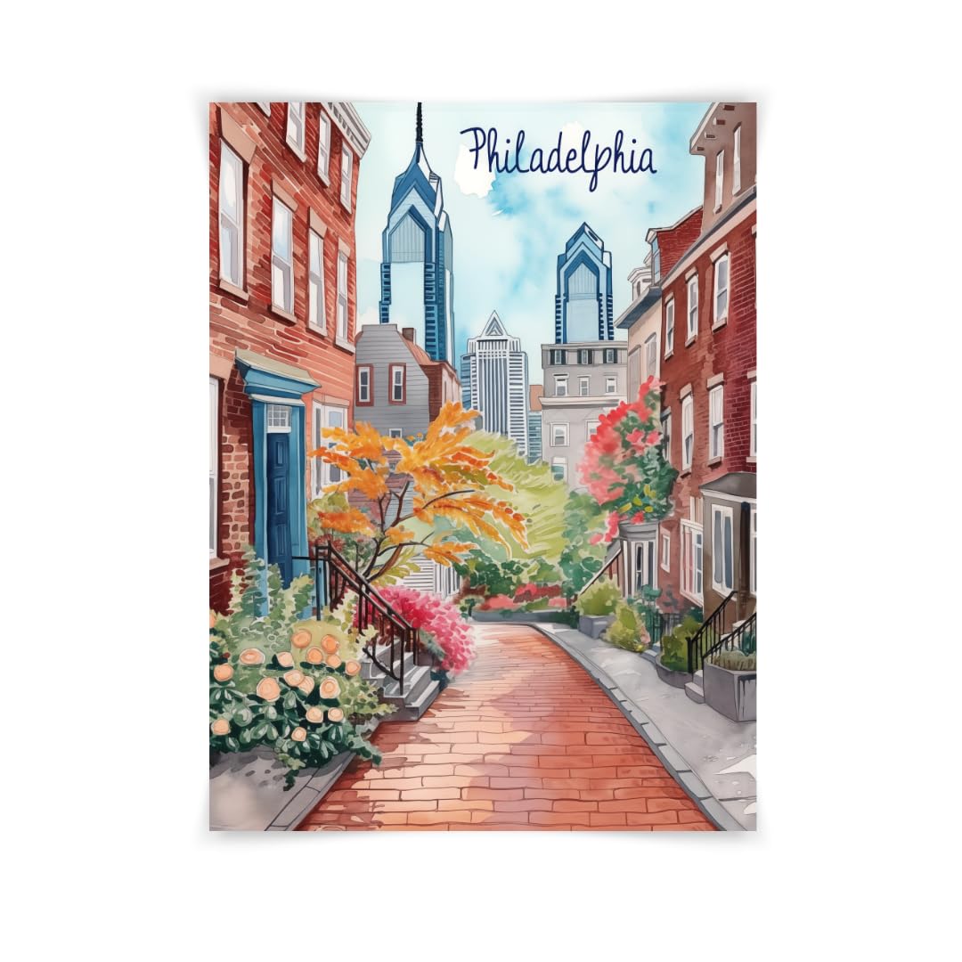 Amazon.com: 12x16 Philadelphia Watercolor Print, Historic Street View ...