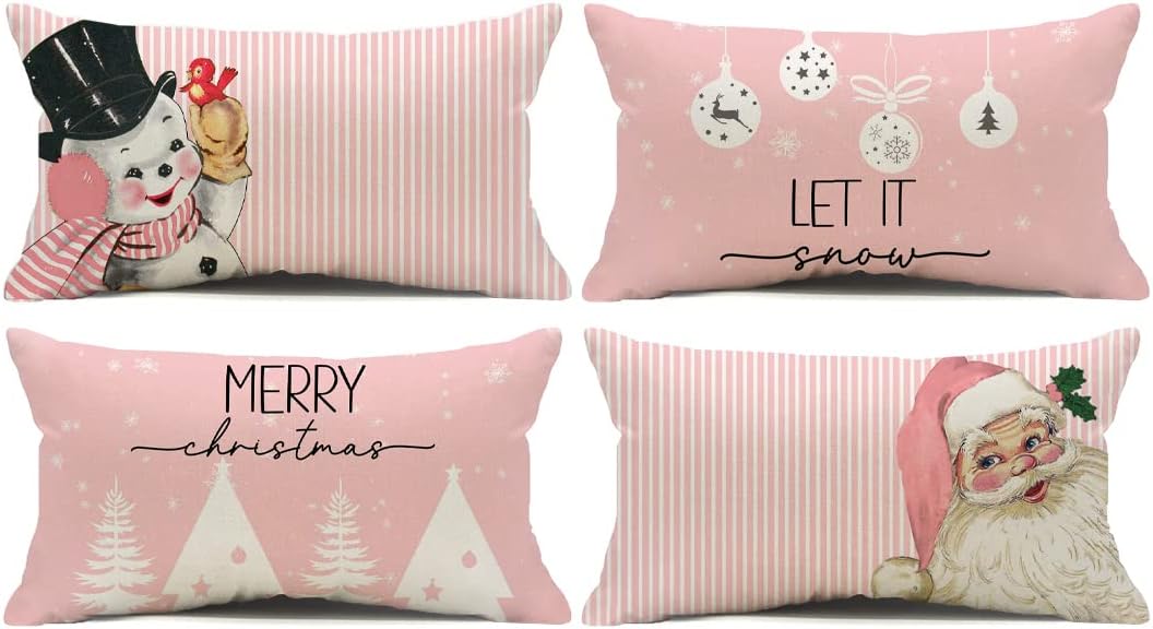 Amazon.com: AnyDesign Pink Christmas Tree Pillow Santa Claus Throw ...