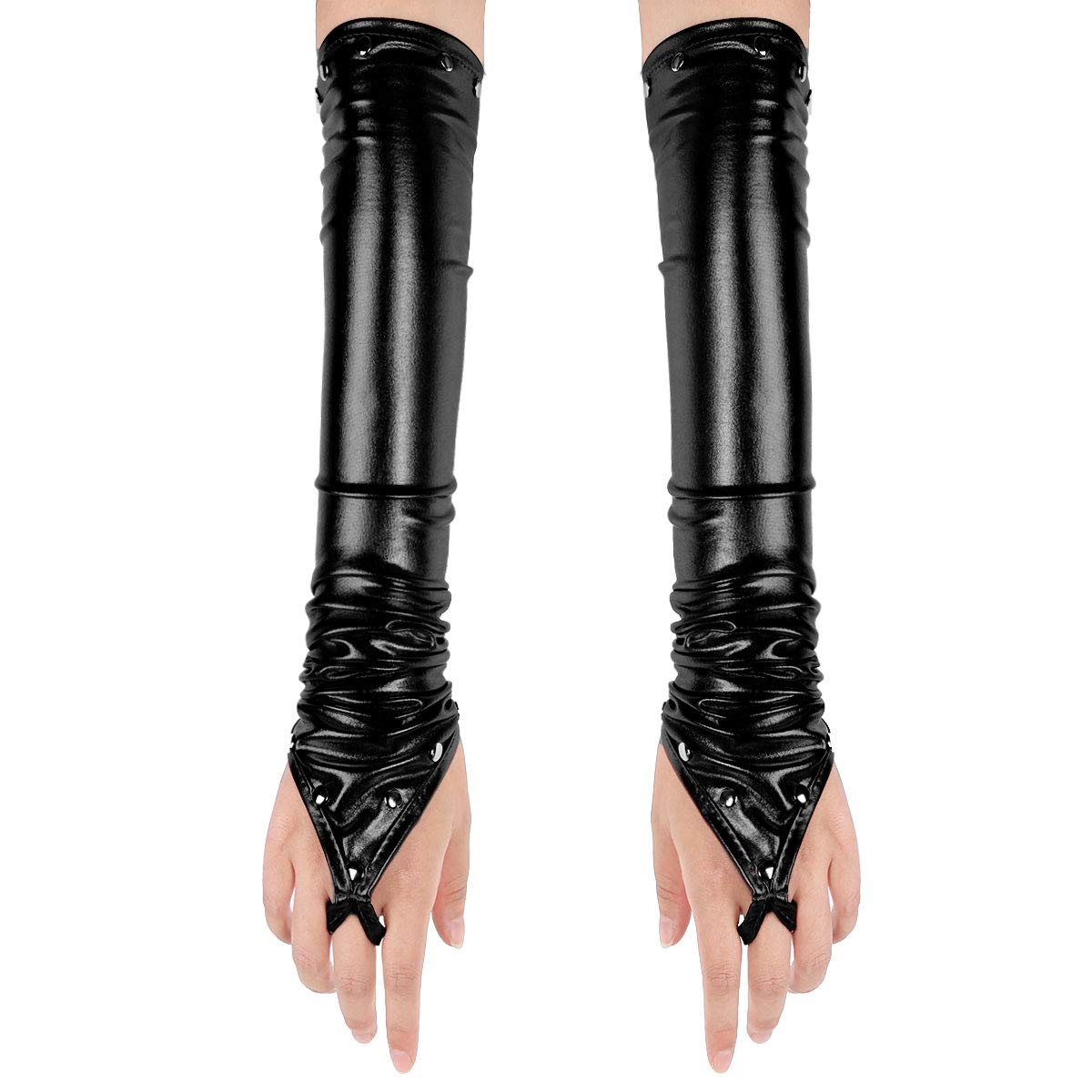 Buy Women Sexy Fingerless Long Gloves Metallic Wetlook Patent Leather ...