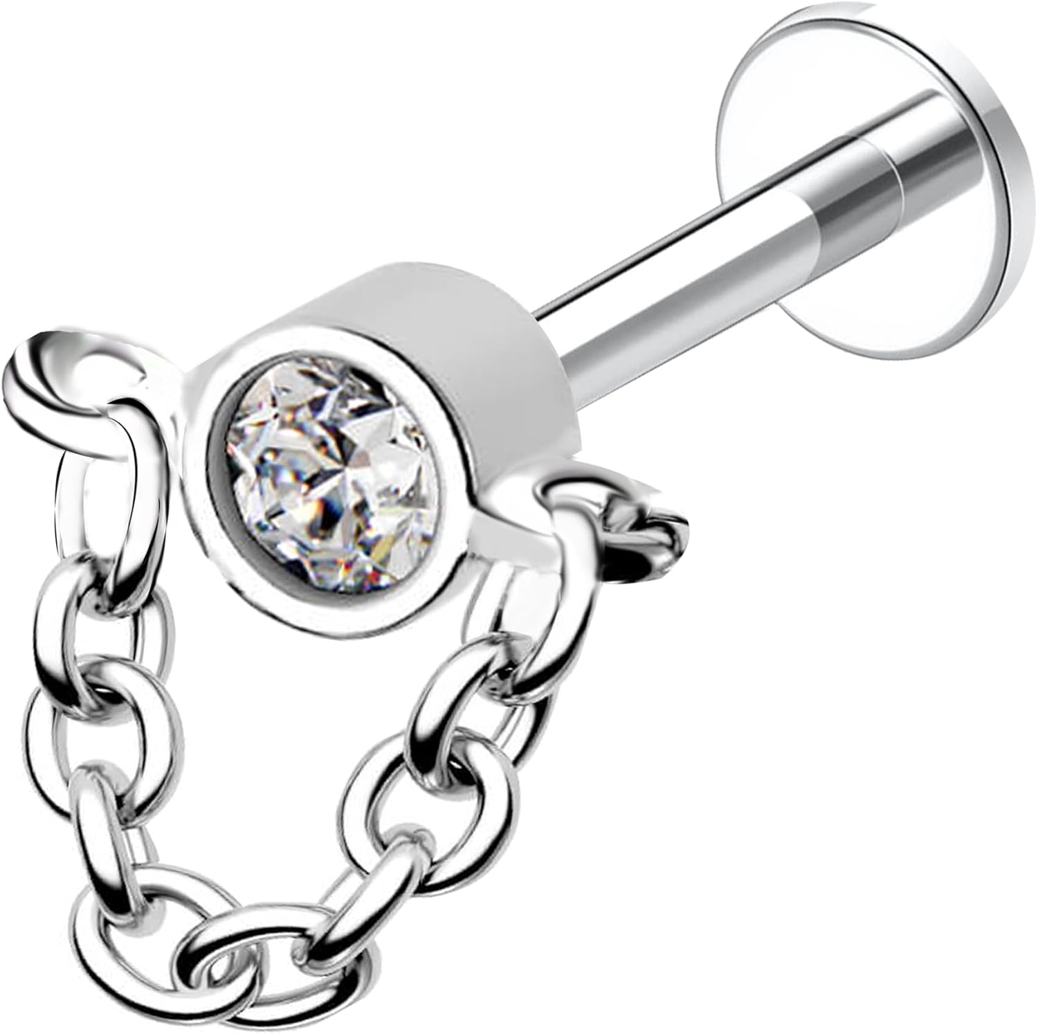 Amazon.com: KUNASSHIR 925 Silver Cartilage Stud18G Dangle Chain Helix ...