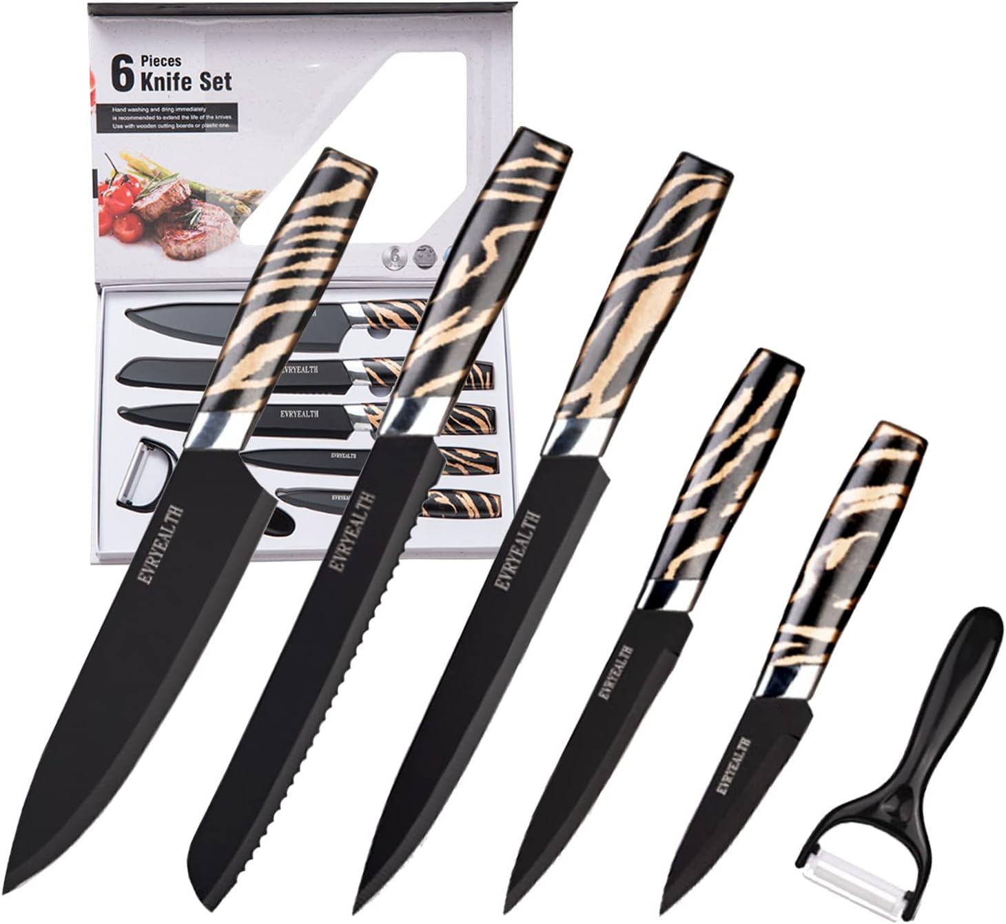 Amazon.com: Chef Knife Set, 6PCS Black Kitchen Knife Set with Gift Box ...