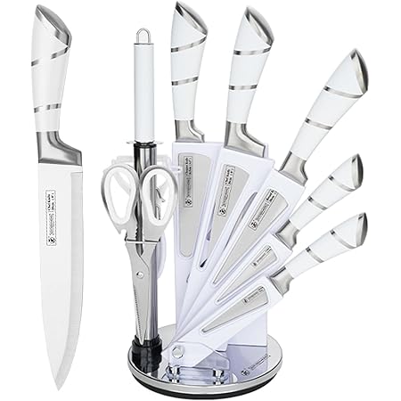 Amazon.com: Kitchen Knife Set, Retrosohoo 9-Piece White Sharp Non-Stick ...
