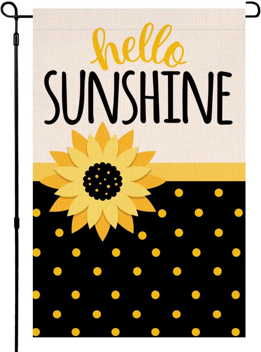 Amazon.com : BLKWHT Hello Sunshine Summer Garden Flag 12x18 Vertical ...