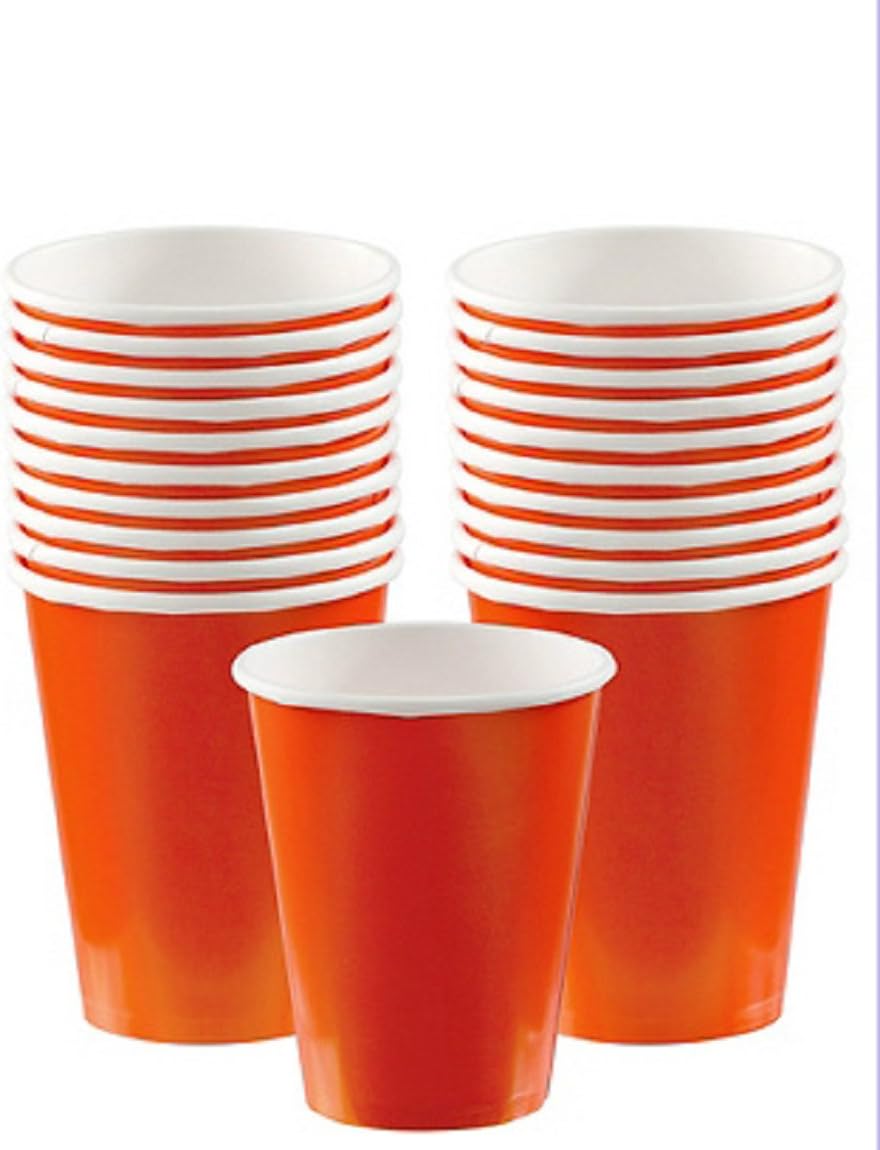 Amazon.com: Exquisite Orange Paper Cups - 9 oz Disposable Coffee Cups ...