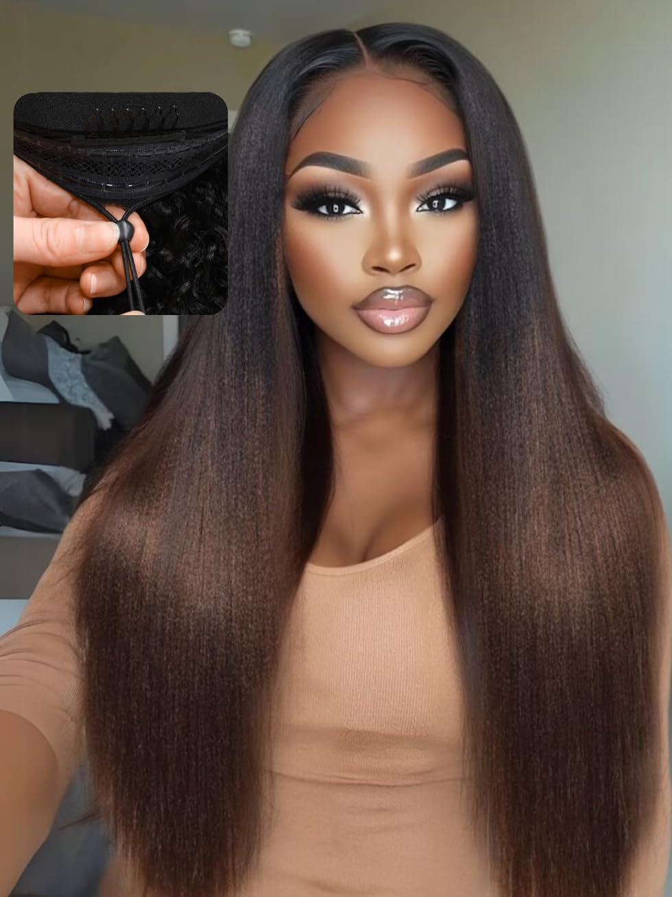 Amazon.com : UNICE EasiContour Yaki Straight V Part Wigs Human Hair ...