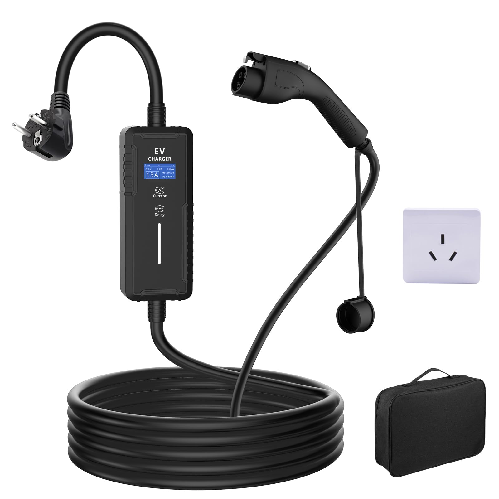 Electric Vehicle Charging Cable Type 3 EV Portable Charger with Screen ...