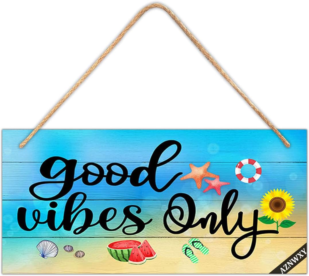 Amazon.com: Good Only Vibes Sign - Beach Plaque Wall Signs, Shells and ...