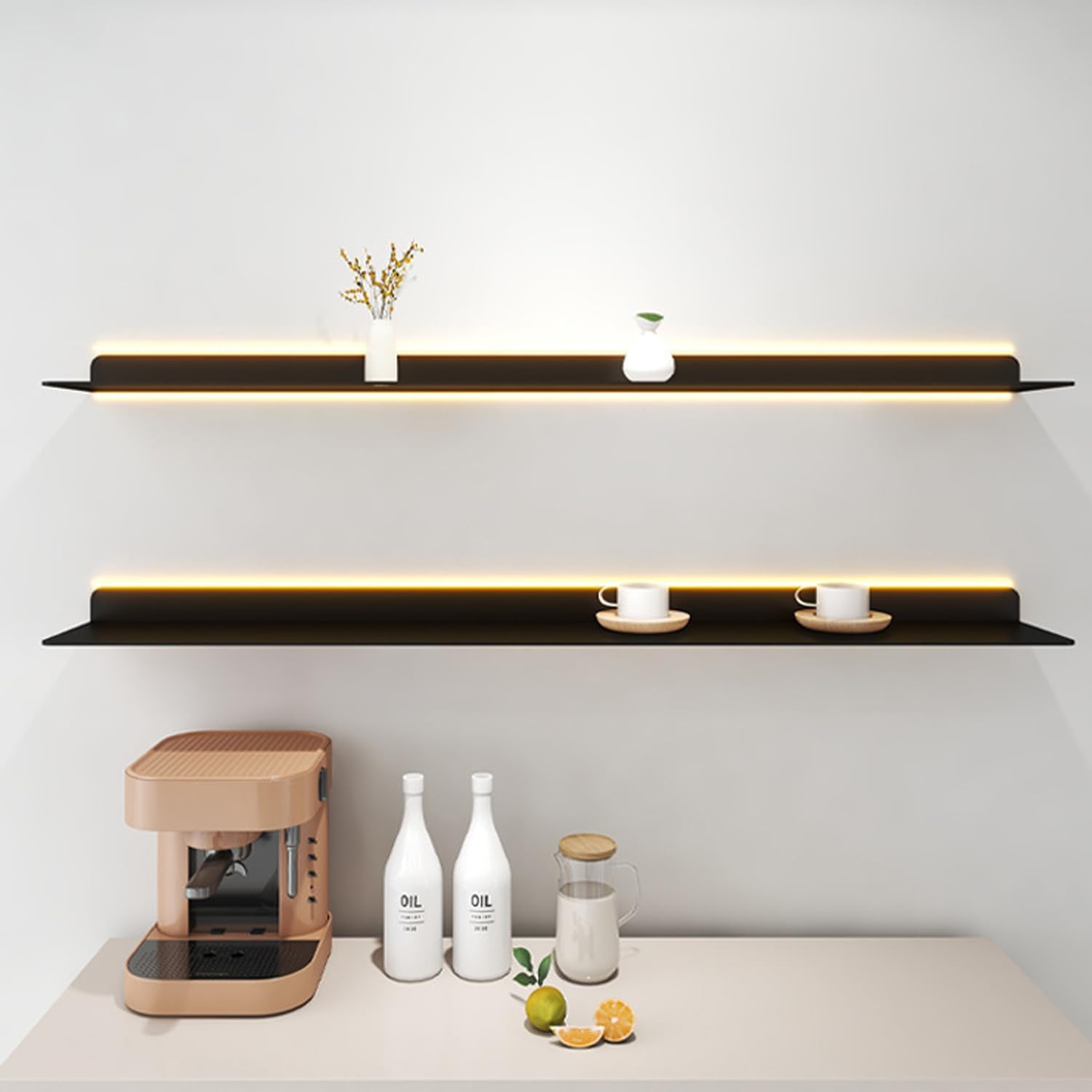 Versatile 39.4in Floating Wall Shelf with LED Lights - Metal Picture ...
