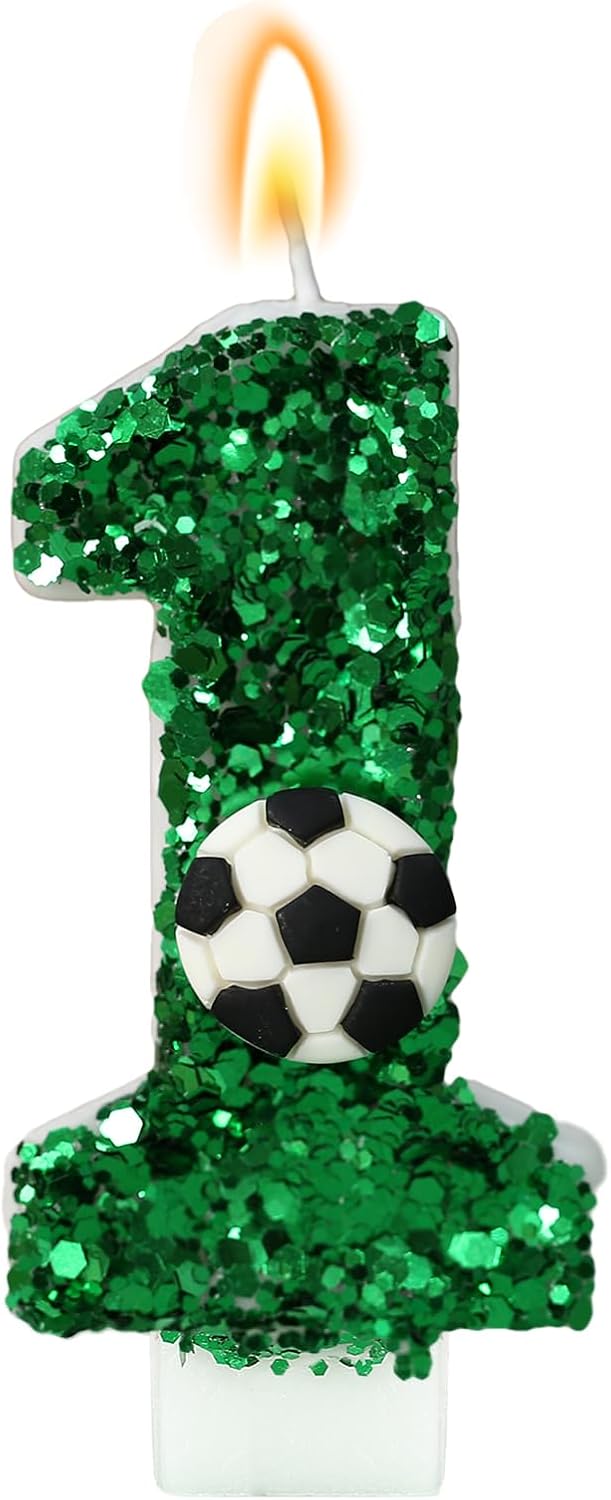 Amazon.com: Soccer Candle Green Number 1 Candles 1st Birthday Candles ...