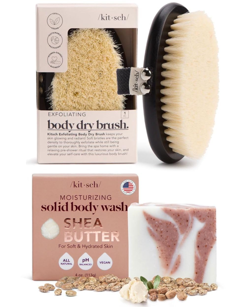 Amazon.com : Kitsch Dry Brushing Body Brush & Shea Butter Exfoliating ...