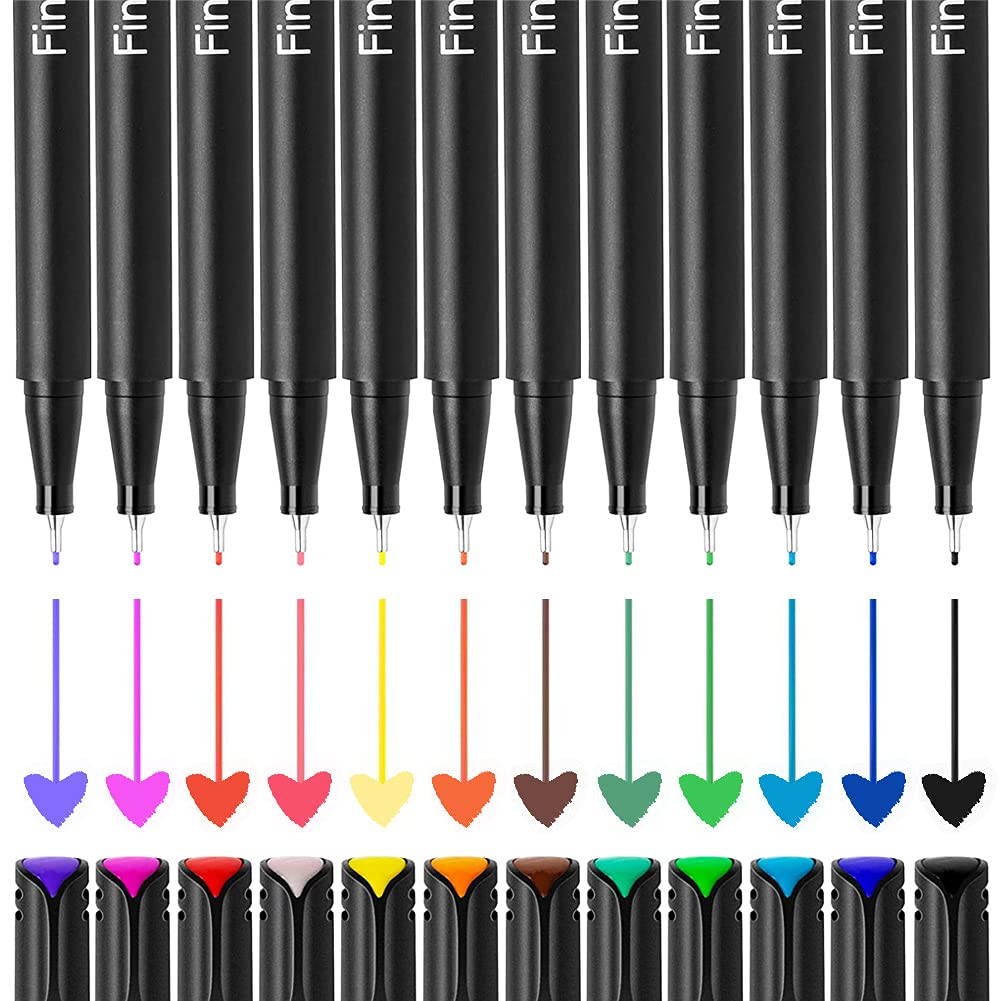 Buy 12 Colored Journaling Pen Set - 0.4mm Colored Fine Liner Sketch ...