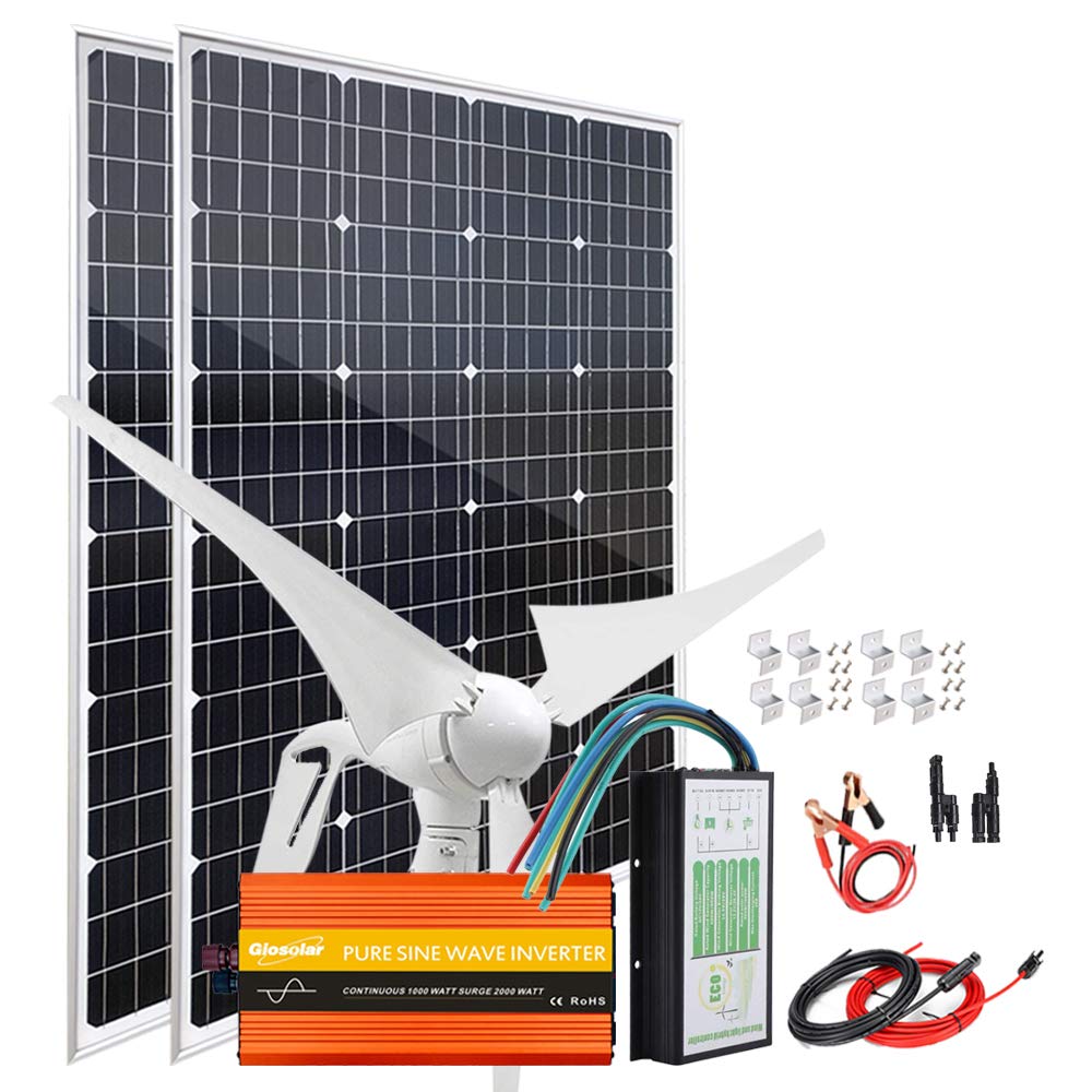 600W Solar Panel Wind Turbine Generator Complete Kit:2x 100W Solar ...