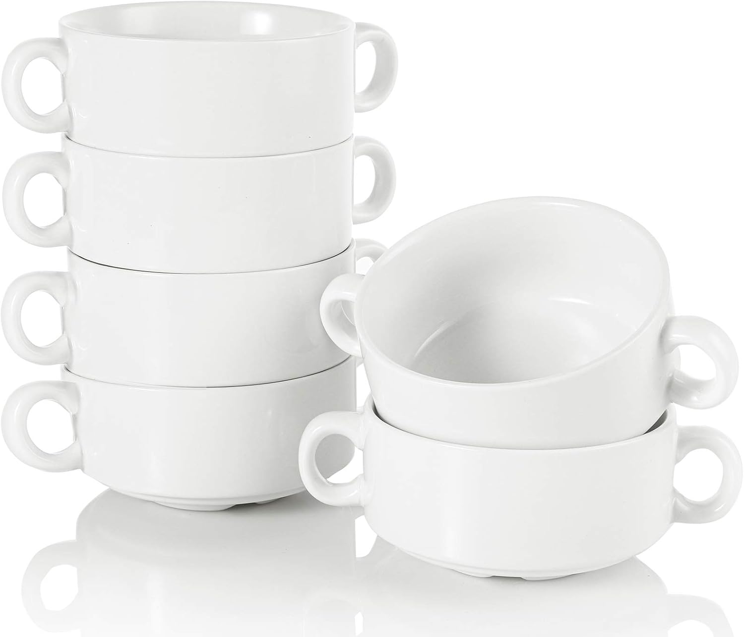Foraineam Porcelain Bowls with Double Handles 10 Ounce White French ...