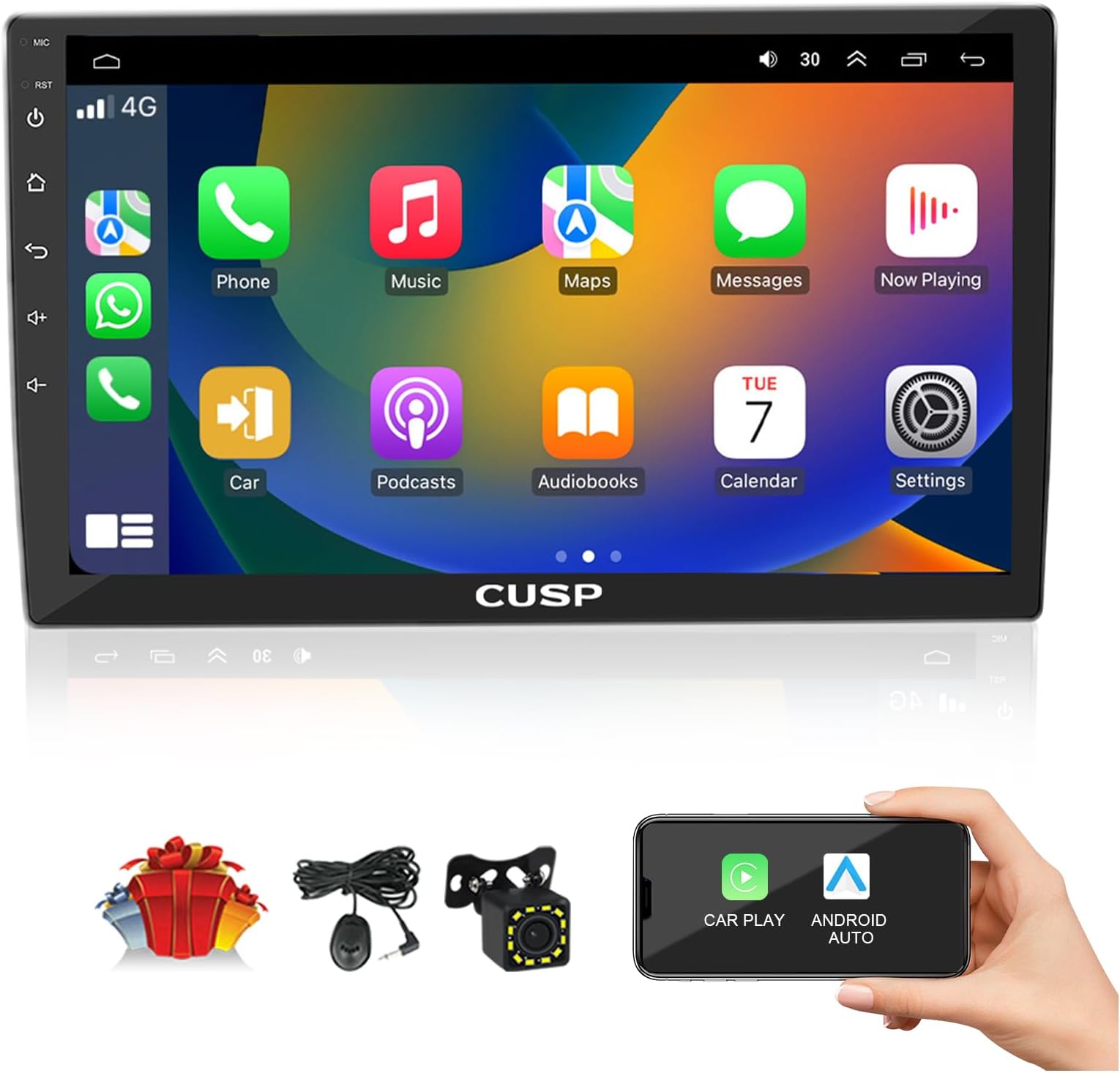 Amazon.com: CUSP 10.1 Inch Android Car Stereo Radio Universal Double Din Wireless Apple Carplay ...