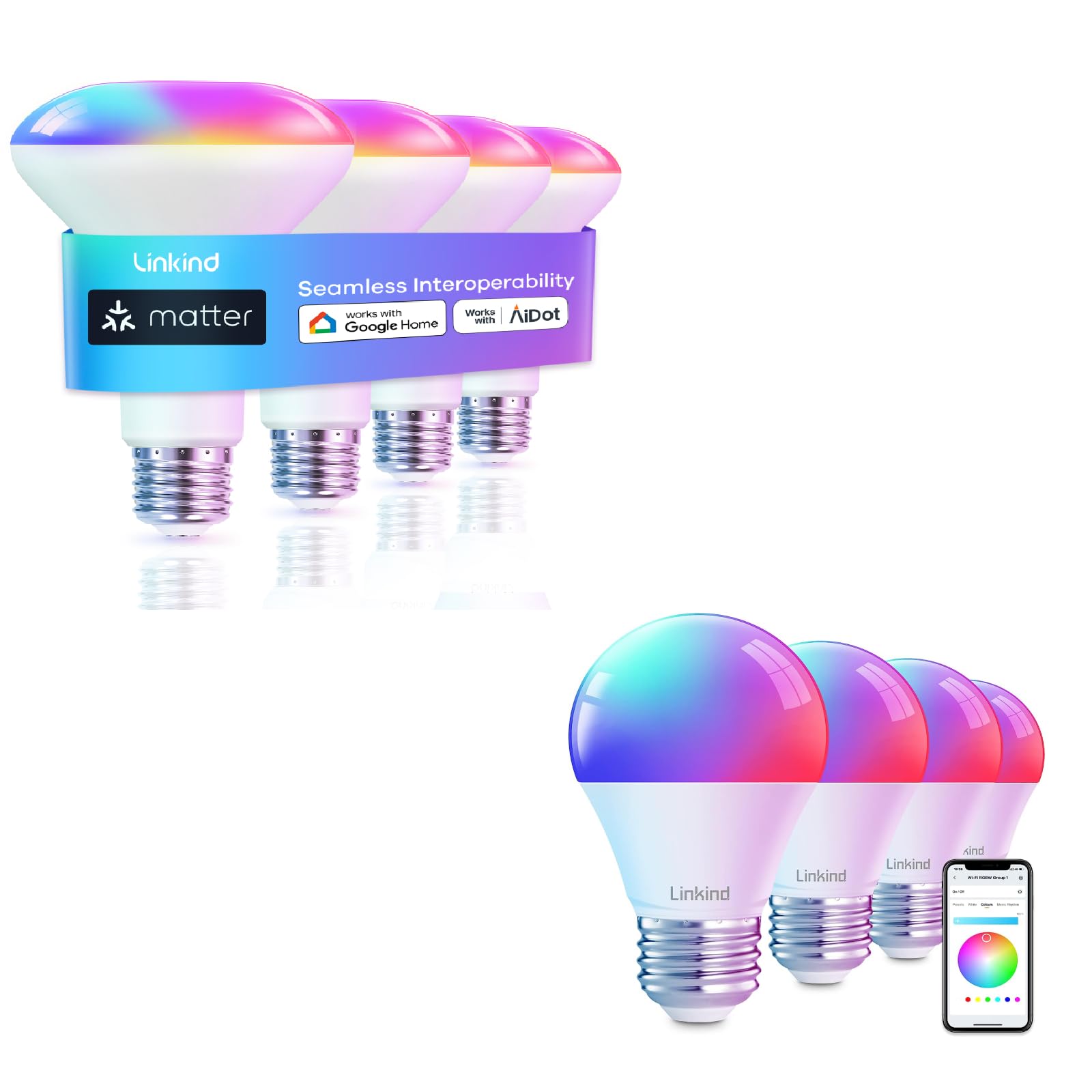 Linkind Matter Smart BR30 Bulbs 4-Pack & Wifi A19 4-Pack - Amazon.com