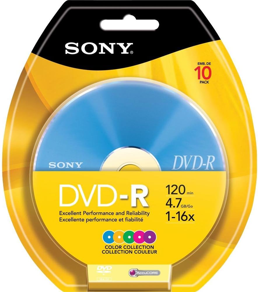 SONY 10DMR47RBX4 DVD-R Color Collection, 10-Pack Blister, 16X Speed ...